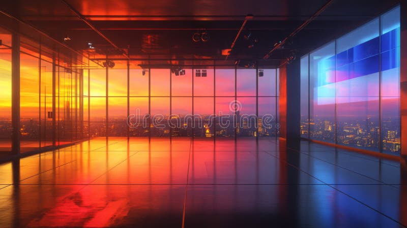 Modern Cityscape Office Sunset View Room Stock Illustration ...