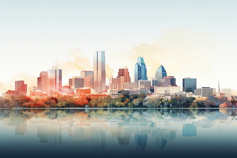 Modern Cityscape with Reflection in Water Stock Illustration ...