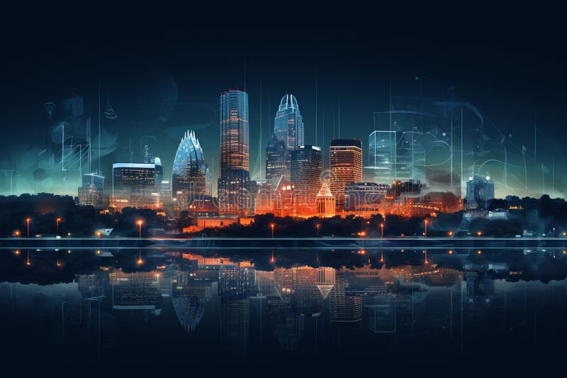 Modern Cityscape with Reflection in Water Stock Illustration ...