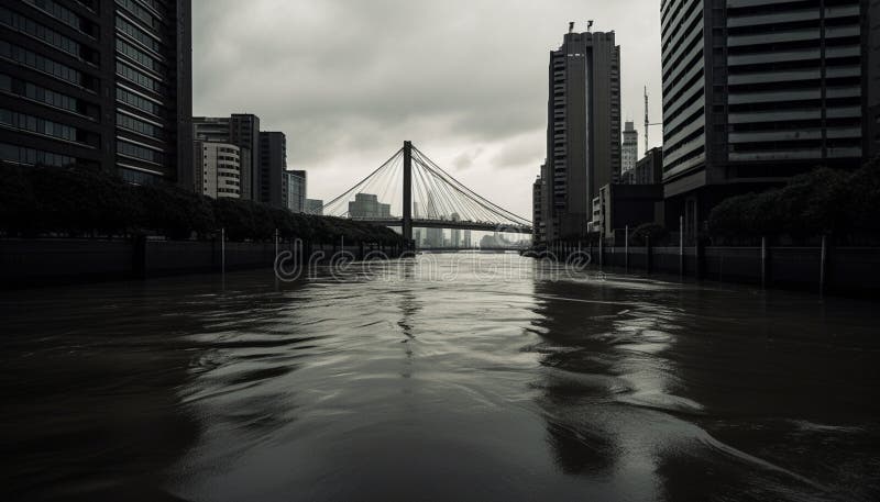 Modern Cityscape Reflects Famous Man Made Structures in Waterfront ...