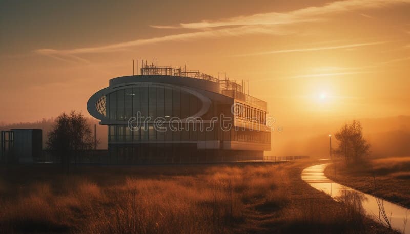 Modern Cityscape Reflects Industry Futuristic Design in Backlit Sunset ...
