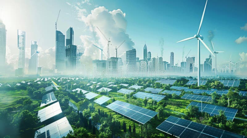 Modern Cityscape Showcasing the Integration of Renewable Energy Sources ...