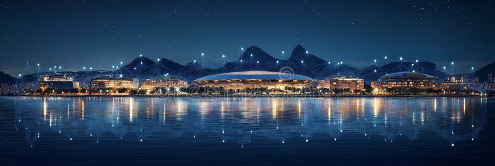 Modern Cityscape with Stadium and Network Connections, Technology and ...