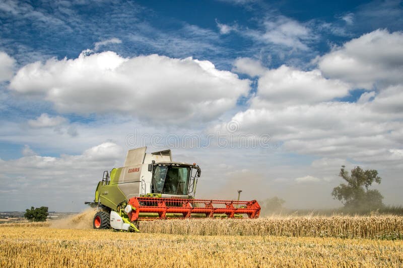 Modern Claas Combine Harvester with Header Up Cutting Crops Editorial ...