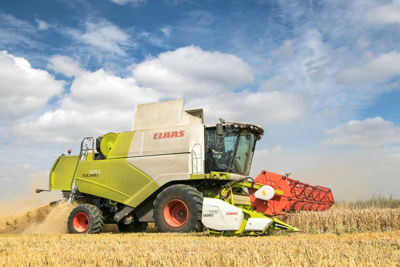 Modern Claas Combine Harvester with Header Up Cutting Crops Editorial ...