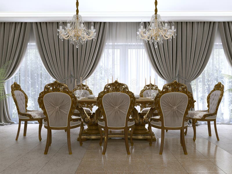 Modern Classic Dining Table in a Luxurious Baroque Living Room with ...