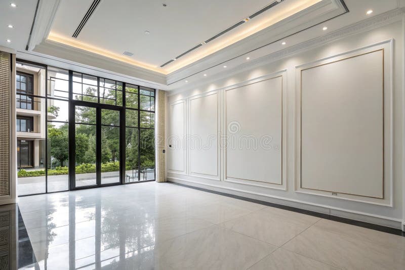 Modern Classic Empty Interior with Blank Wall Stock Illustration ...