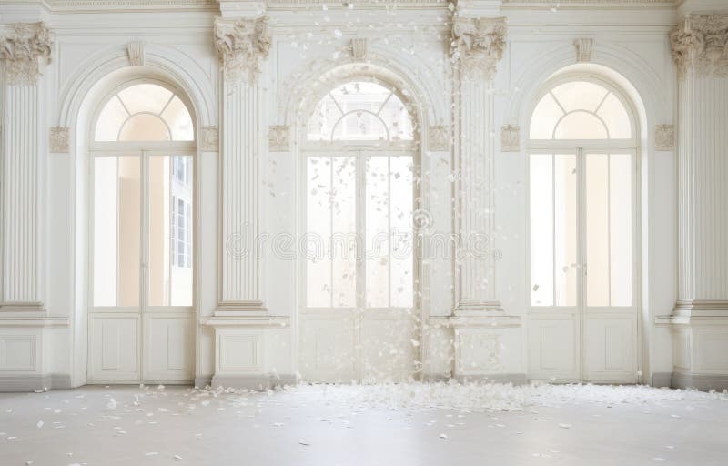 Modern Classical Style White Hall and Luxury Arch Door Background with ...