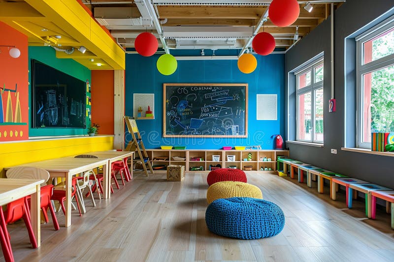 A Modern Classroom in Bright Colors Stock Image - Image of generated ...