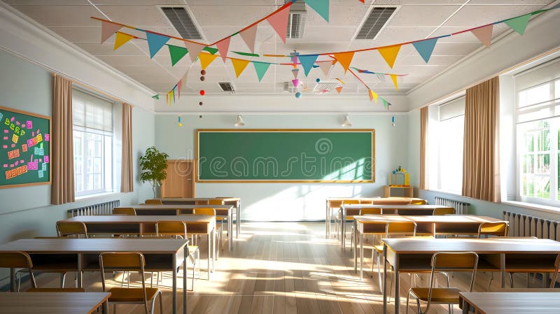 Bright Classroom Interior with Colorful Decorations. Modern Education ...