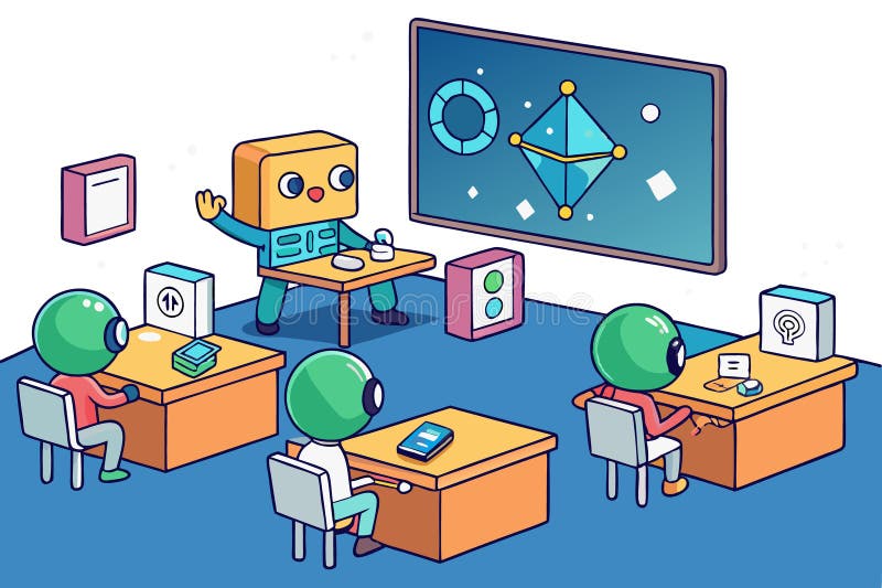 Modern Classroom Design with Animated Characters and Quantum Science on ...