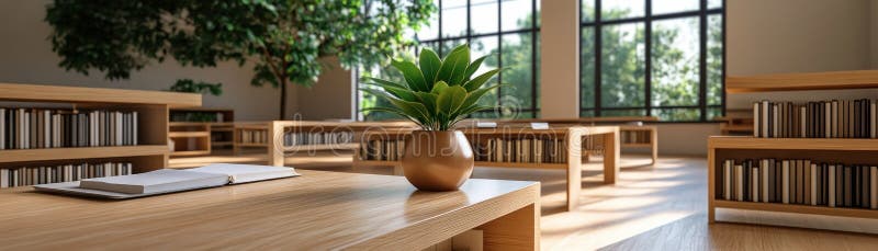 Modern Classroom Design with Bookshelves and Desks for Collaborative ...