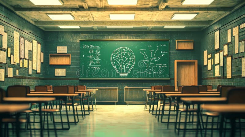 Modern Classroom with Digital Learning Tools and Interactive Chalkboard ...