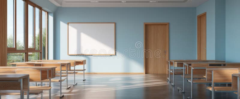 The Modern Classroom Featuring Desks, Windows, and a Chalkboard in ...