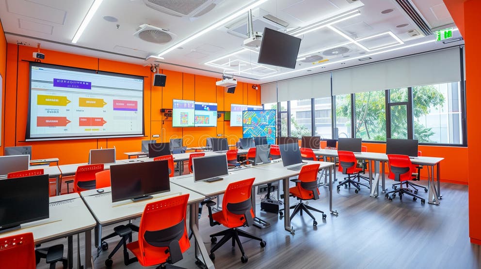 Modern Classroom with High-tech Adaptive Learning Systems, Promoting ...