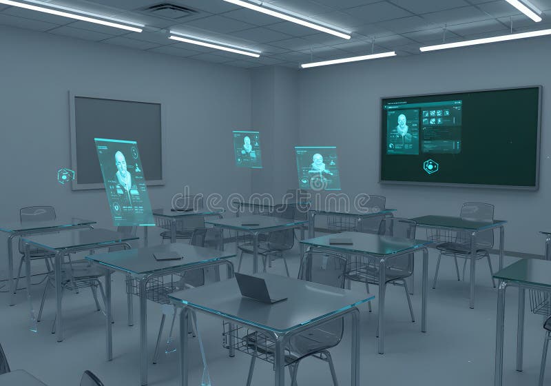 Modern Classroom with Holographic Displays and Interactive Learning ...