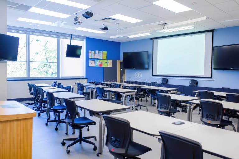 Modern Classroom with Interactive Digital Platforms and Biometric ...