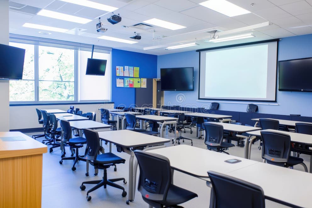 Modern Classroom with Interactive Digital Platforms and Biometric ...