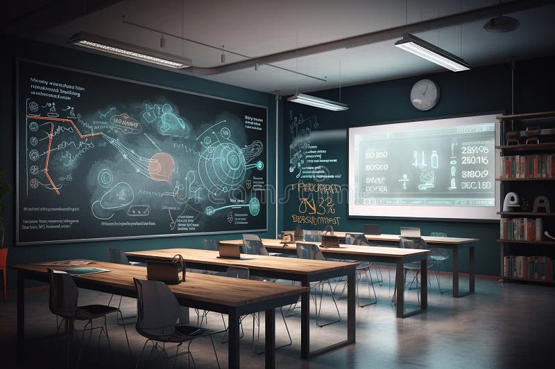Modern Classroom with Interactive Learning Stock Illustration ...