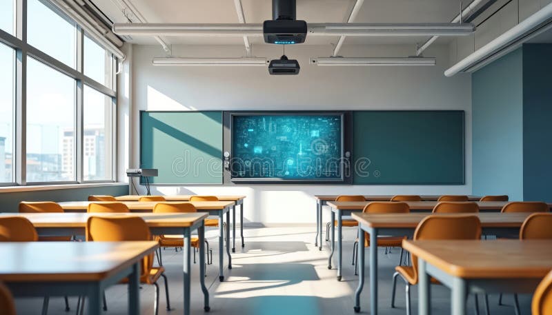 Modern Classroom with Interactive Smart Boards. Tech-infused Learning ...