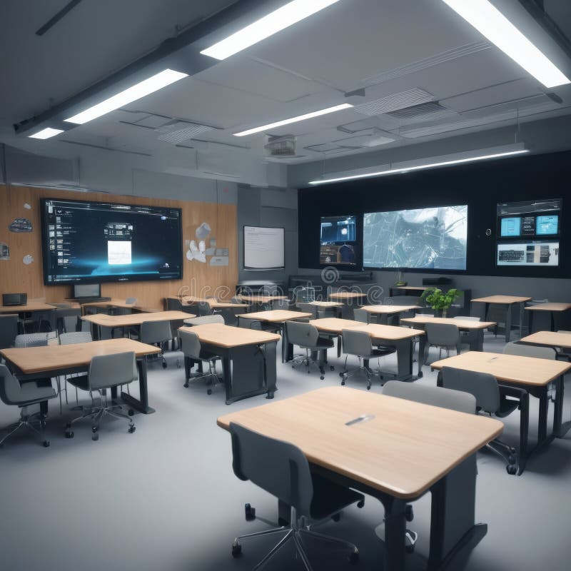 Modern Classroom with Interactive Tech Stock Photo - Image of monitors ...