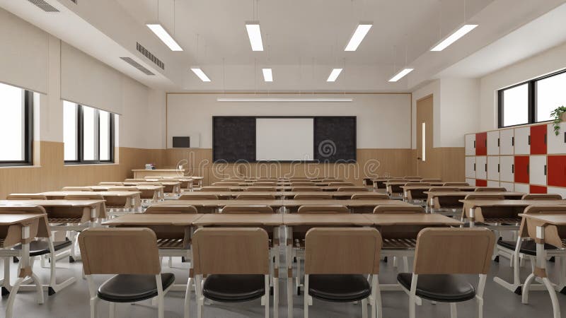Modern Classroom Interior Design with Desks and Chairs Stock Illustration - Illustration of ...
