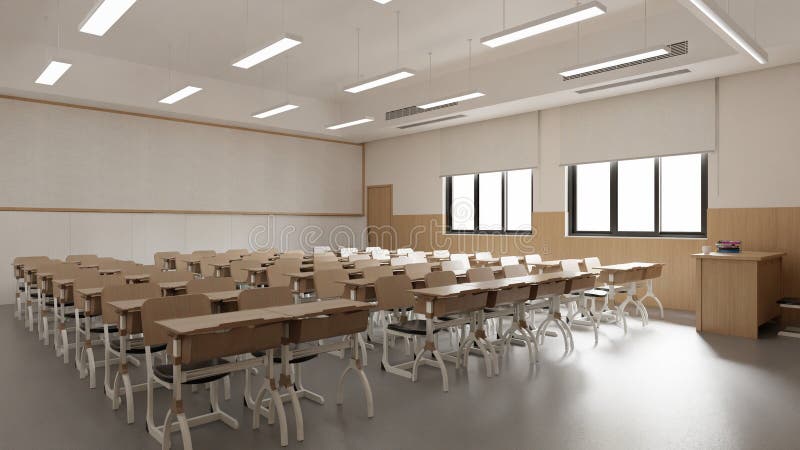 Modern Classroom Interior Design with Desks and Chairs Stock Illustration - Illustration of ...
