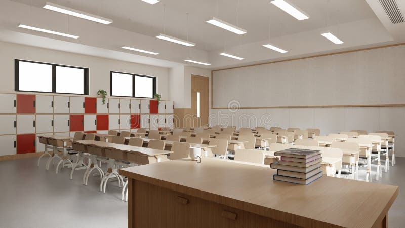 Modern Classroom Interior Design with Desks and Chairs Stock Illustration - Illustration of ...