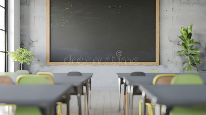 Modern Classroom Interior Design: Empty Desks and Blackboard Stock ...