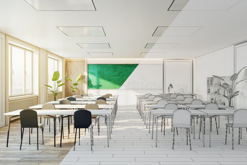 Modern Classroom Interior Transitioning To a Wireframe Design ...