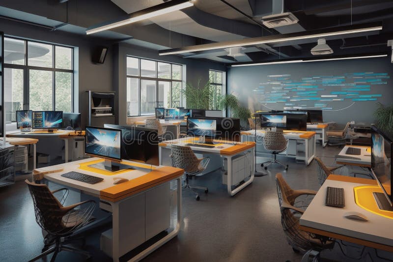 Modern Classroom for it Lesson AI Stock Illustration - Illustration of ...