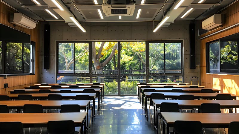 Modern Classroom with Natural Light and Organized Desks. Concept ...