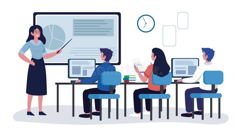 A Modern Classroom Scene with a Teacher Engaging a Group of Students ...