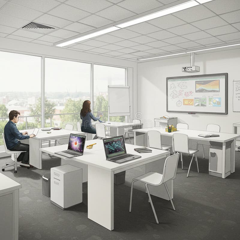 Modern Classroom Setting with Large Windows Offering a City View ...