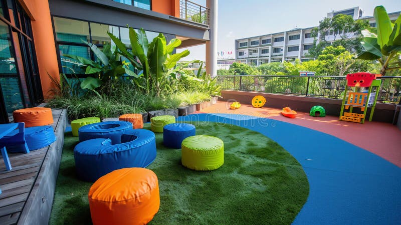 Modern Classroom Settings at School or Preschool. Various Ottomans and ...