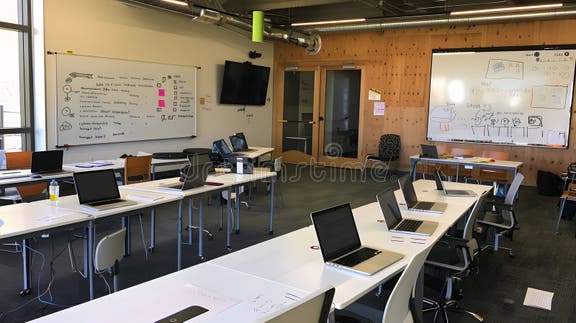 Modern Coding Bootcamp Classroom Setup Stock Illustration ...