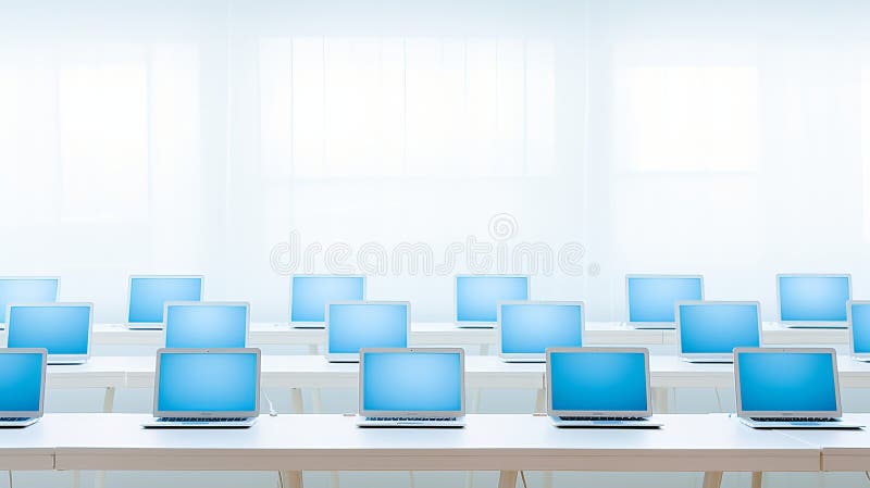 Modern Classroom Setup with Multiple Laptops Ready for a Tech-focused ...
