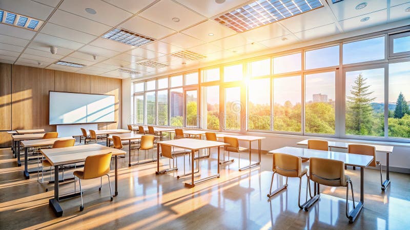 Modern Classroom Setup Organized Desks Projector Screen and TechReady ...