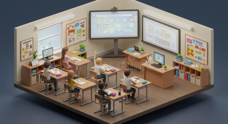 Modern Classroom, Students Learning with Tech. Interactive Hub for ...