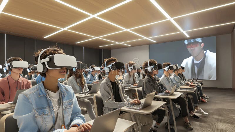 In a Modern Classroom Students Participate in an Immersive Learning ...