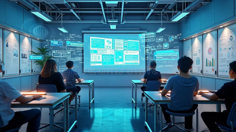 Futuristic Classroom: Students Engaged in Interactive Learning Stock ...
