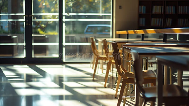 Modern Classroom with Table, Chairs, and Glass Door. Generative AI ...