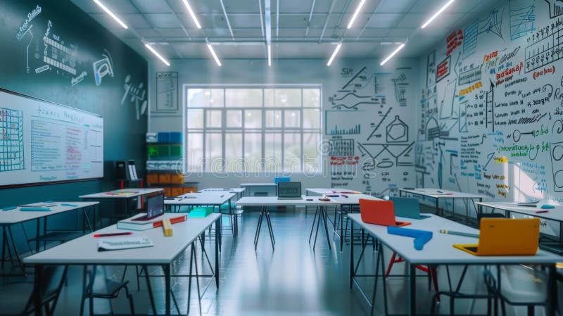 Modern Classroom with Technology and Science Diagrams - Generative AI ...