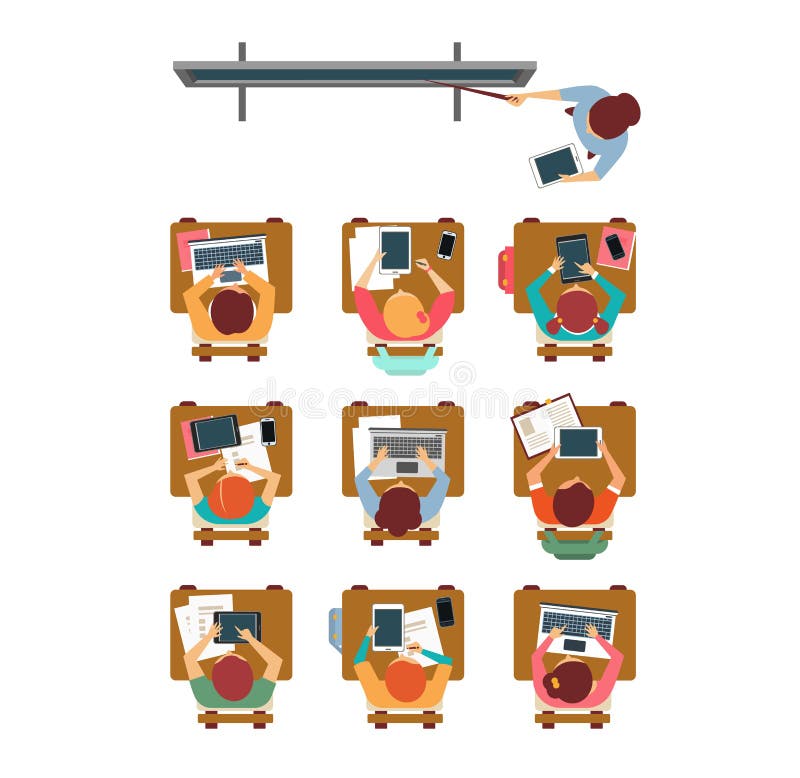 Modern Classroom Top View in Flat Design Stock Vector - Illustration of ...