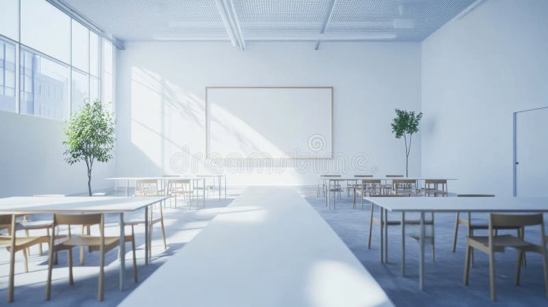 A Modern Classroom with White Walls and Natural Light Stock ...