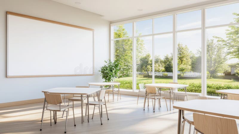 Modern Classroom with Whiteboard Mockup and Natural Light Stock Image ...
