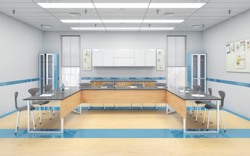 Modern Classroom with Wood Floor. High School Stock Illustration ...
