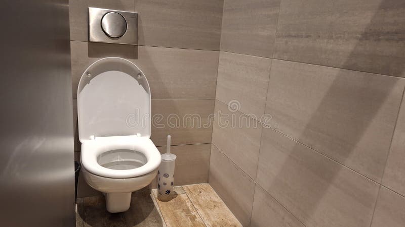 Modern Clean Bathroom with White Ceramic Toilet and Wall-mounted Flush ...