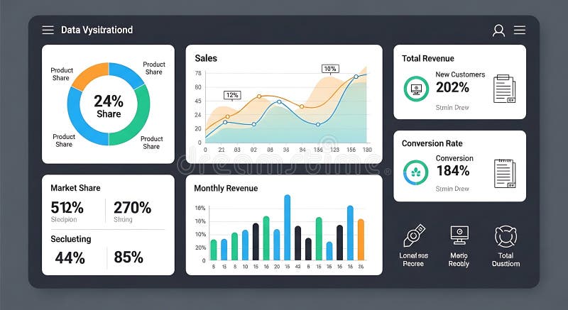 Business Data Dashboard with Charts and Graphs Stock Illustration - Illustration of clean ...