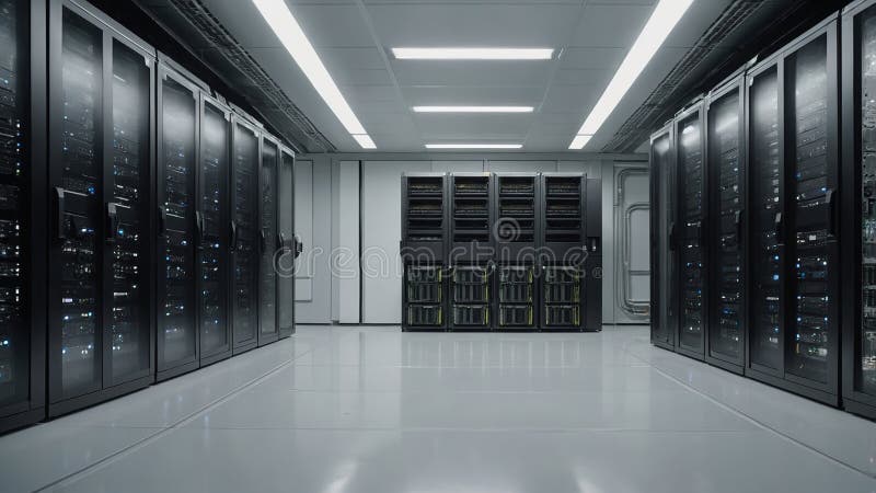 Modern Clean Computer Network Servers Room Stock Illustration ...